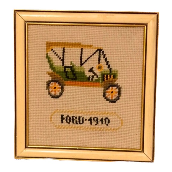 Vintage Ford Car Framed Automobile Cross Stitch Midcentury - Etsy