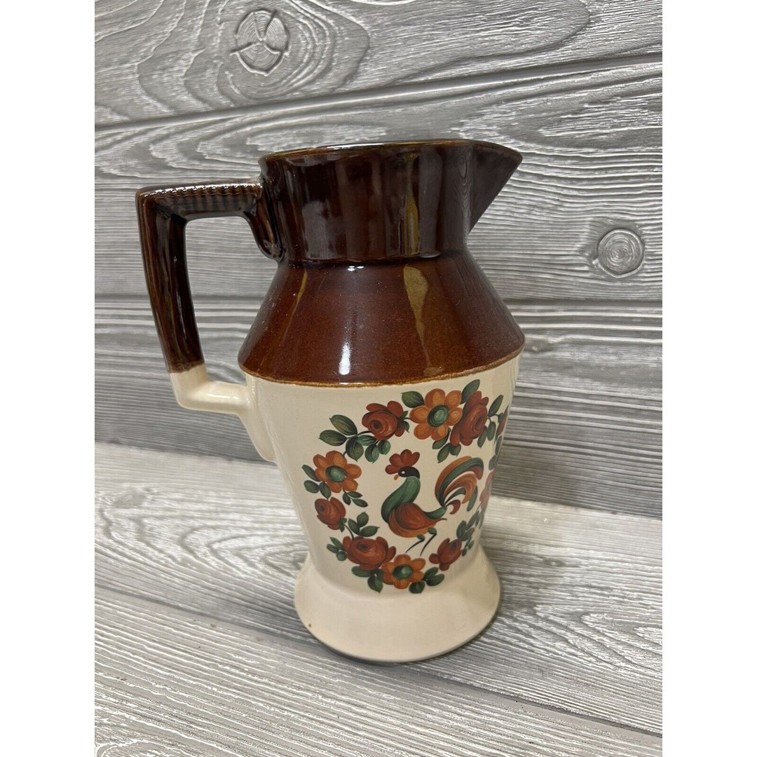 Vintage Mccoy Pottery Rooster Pitcher Tall Creamer Brown Tan Floral USA ...