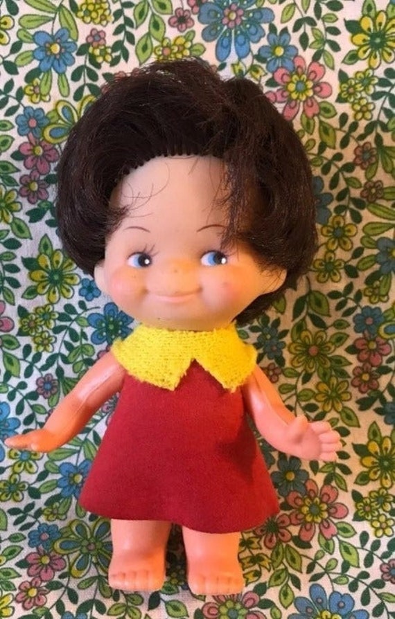 Vintage Small Plastic Doll Little Girl with Bushy Brown Hair | Etsy