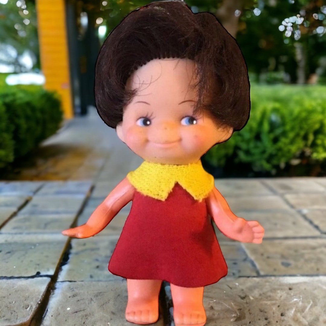 Vintage Small Plastic Doll, Little Girl With Bushy Brown Hair, Smiling ...