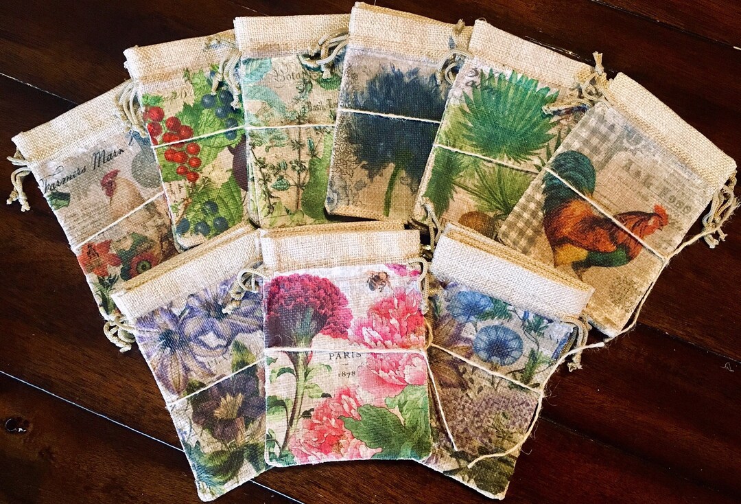 Handmade Shabby Chic Decoupaged Burlap Gift Bags - Set of 3 - Etsy