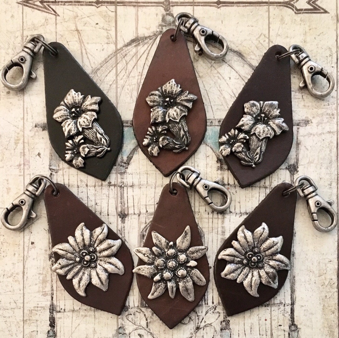 German Handmade Vintage Leather Keychains With Pewter Edelweiß or Der ...