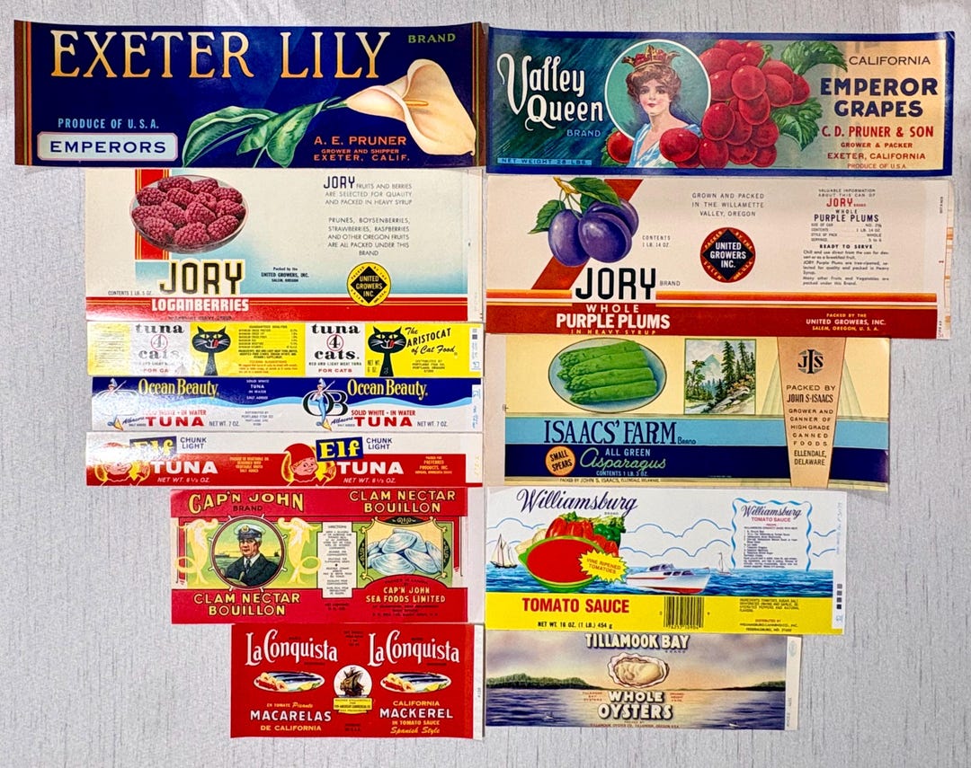 Vintage Produce & Grocery Can Labels Lot of 12 • Original Paper ...