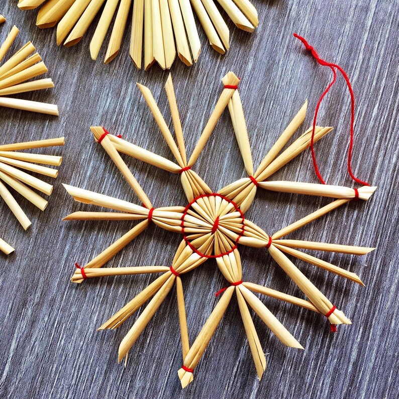 Vintage Handmade Straw Christmas Ornaments: Scandinavian Star Snowflake ...