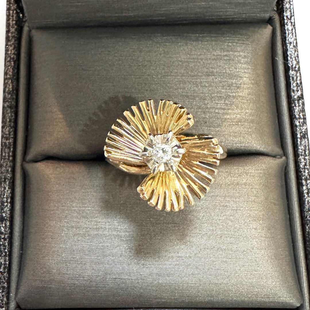 Vintage 1950s MCM Solid 14k Yellow Gold Natural Transition Cut Illusion ...