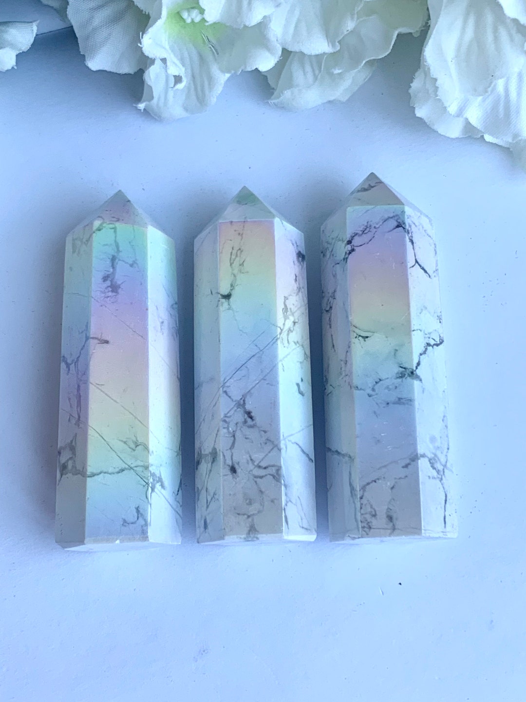 Aura White Howlite Towers - Etsy