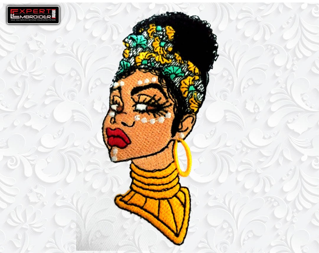 Afro Woman Face Embroidery Design, African Woman Embroidery Design ...