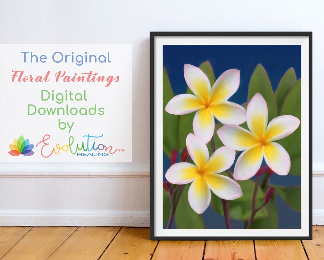 Stunning Painting of Frangipani Flowers, White & Yellow Flower Print ...