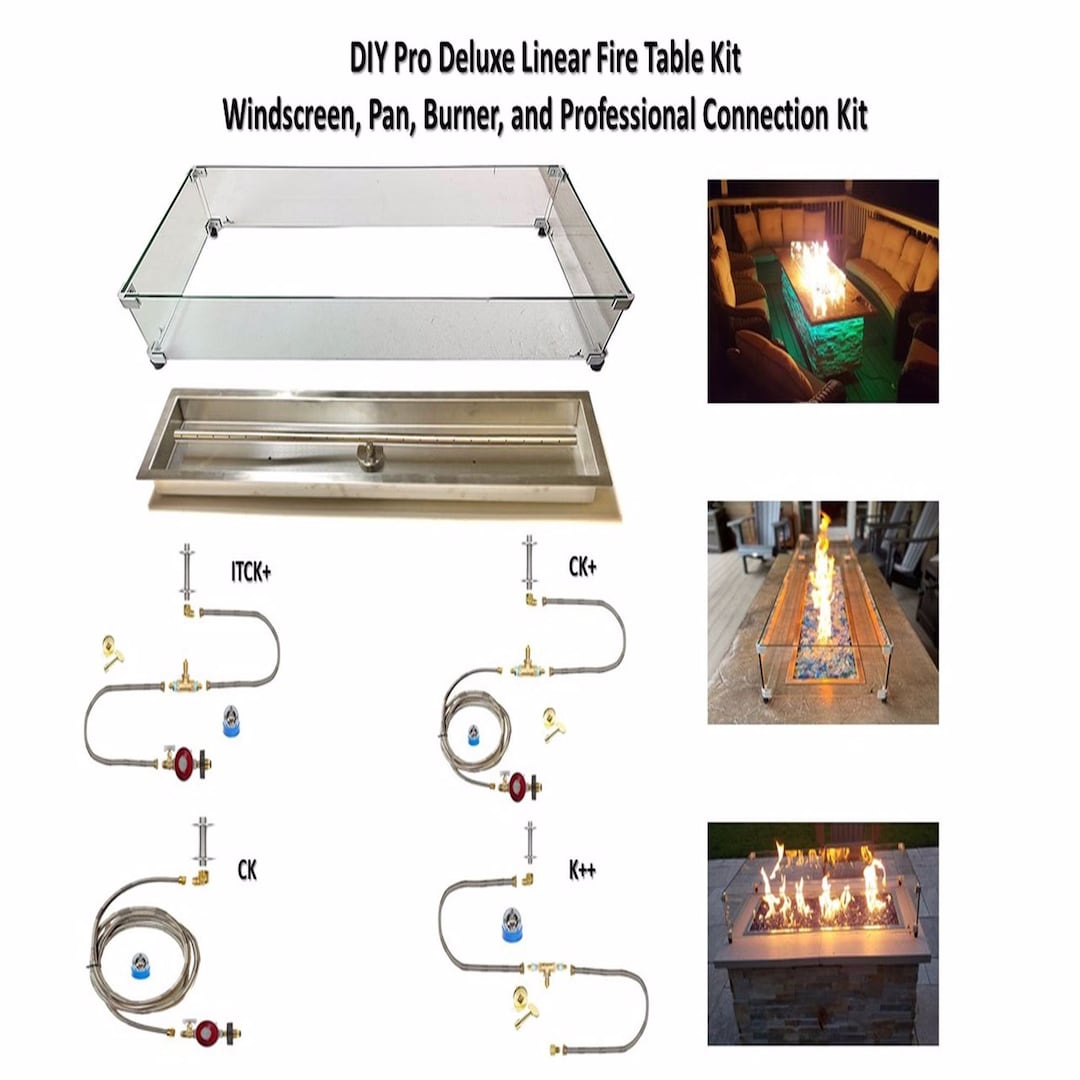 DIY Pro Deluxe Linear Fire Table Kit W/ Windscreen, Pan, Burner, and ...