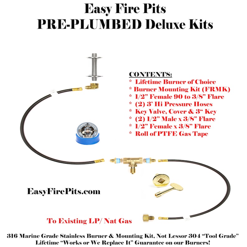 K++ Universal Pre-plumbed DIY Gas Fire Pit Kit - Includes Burner Choice ...