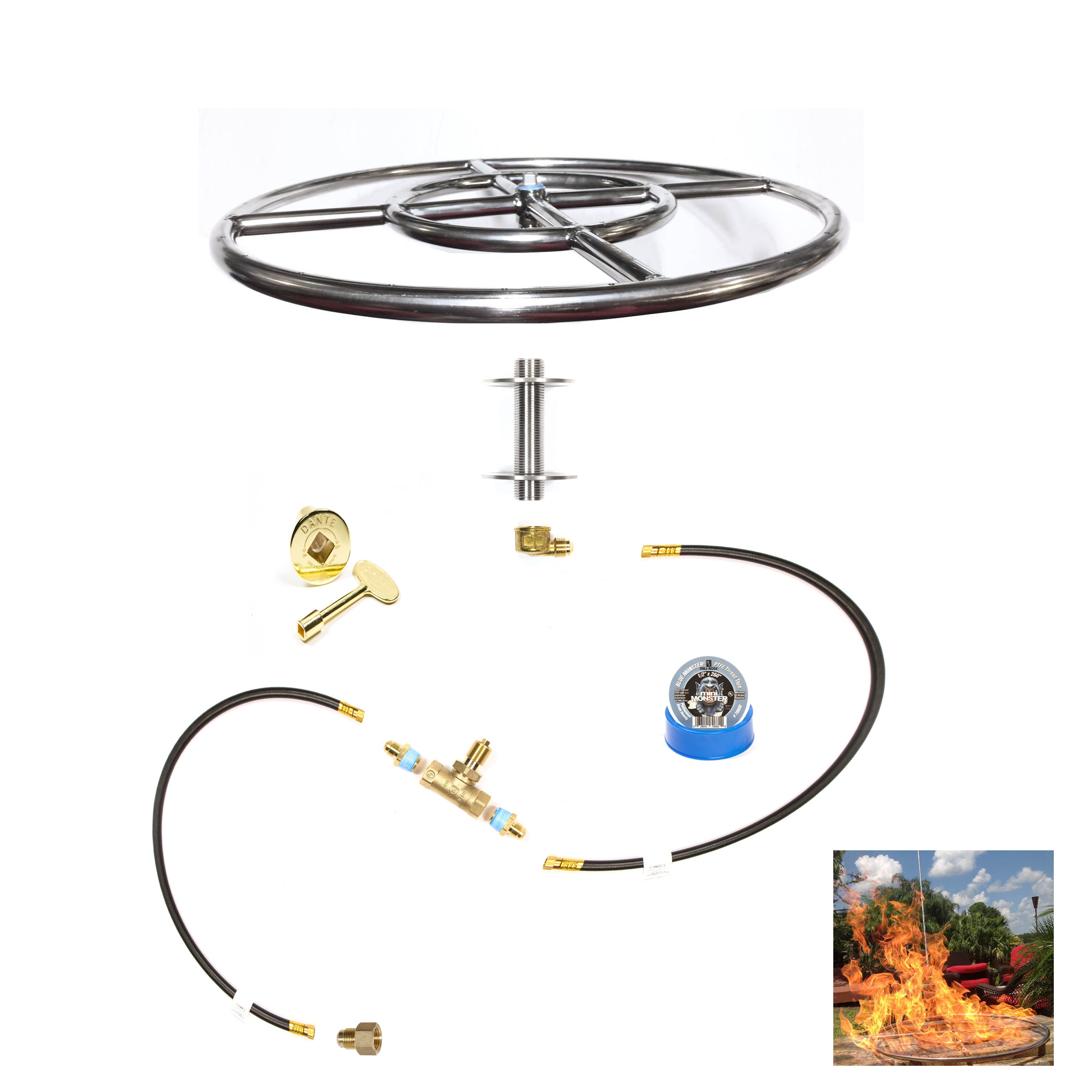 K++ Universal Pre-plumbed DIY Gas Fire Pit Kit - Includes Burner Choice ...