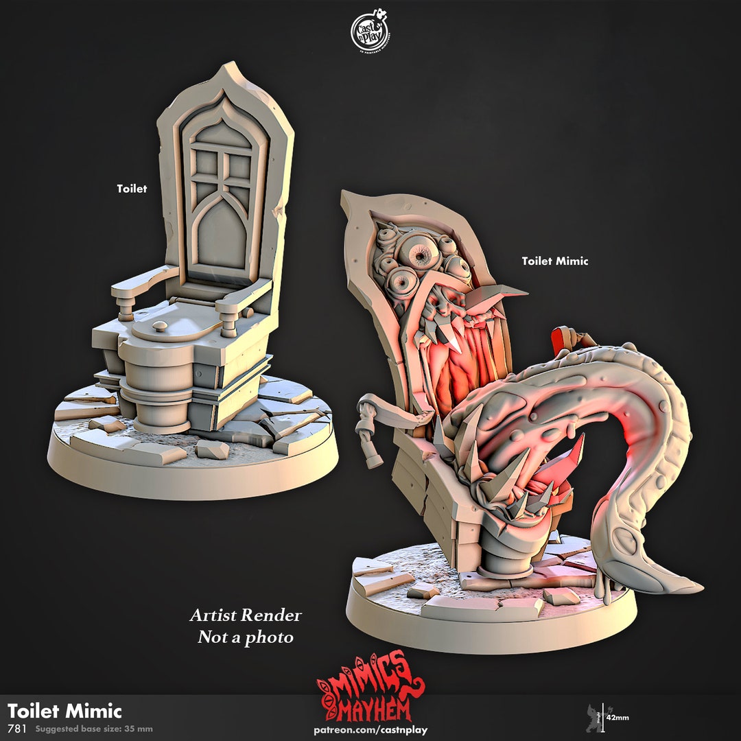 Toilet Mimic Set Of 2 Mimics Mayhem Cast N Play Dungeons And Dragons Tabletop Gaming Mini 3d