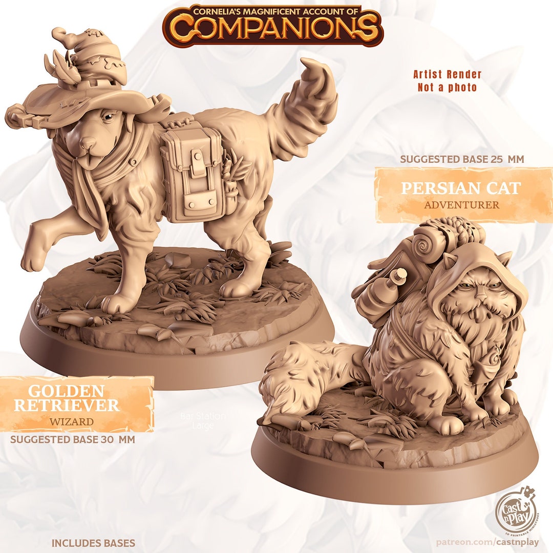 Golden Retriever Wizard and Persian Cat Adventurer Cast N Play Cornelia ...