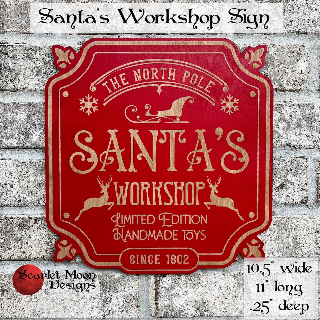 Santa's Workshop Sign | Novelty Christmas | 11" Long X 10.5" Wide | Old ...