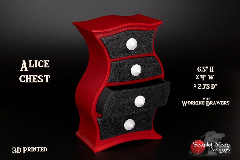 Alice Chest | 4 Drawer Curvy Accessory Chest | 3D Printed | 6.5" H X 4 ...