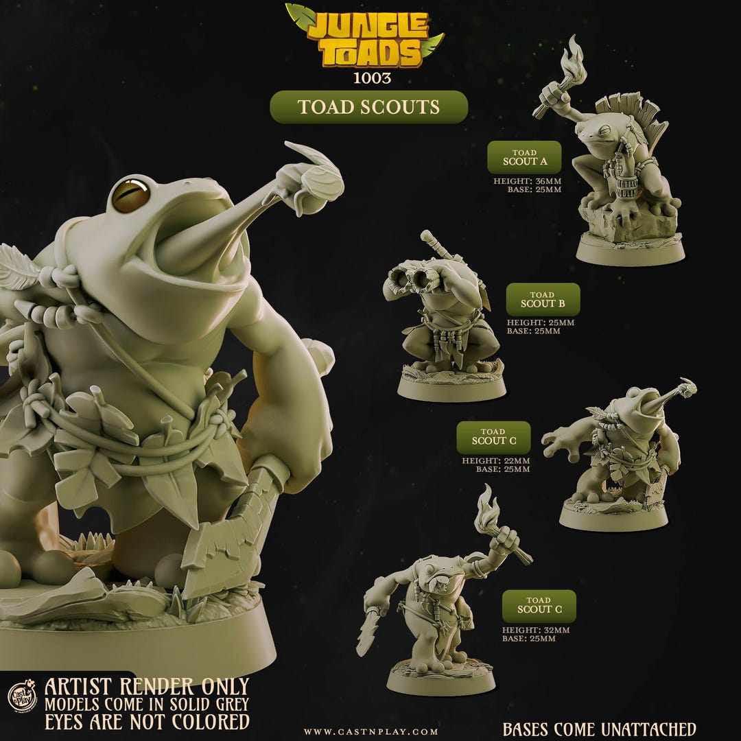 Toad Scouts | 4 Poses | Jungle Toad Release | Cast N Play | Dnd | 3d ...