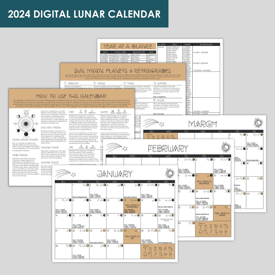 DIGITAL 2024 Lunar Calendar Printable 2024 Lunar Calendar - Etsy Australia