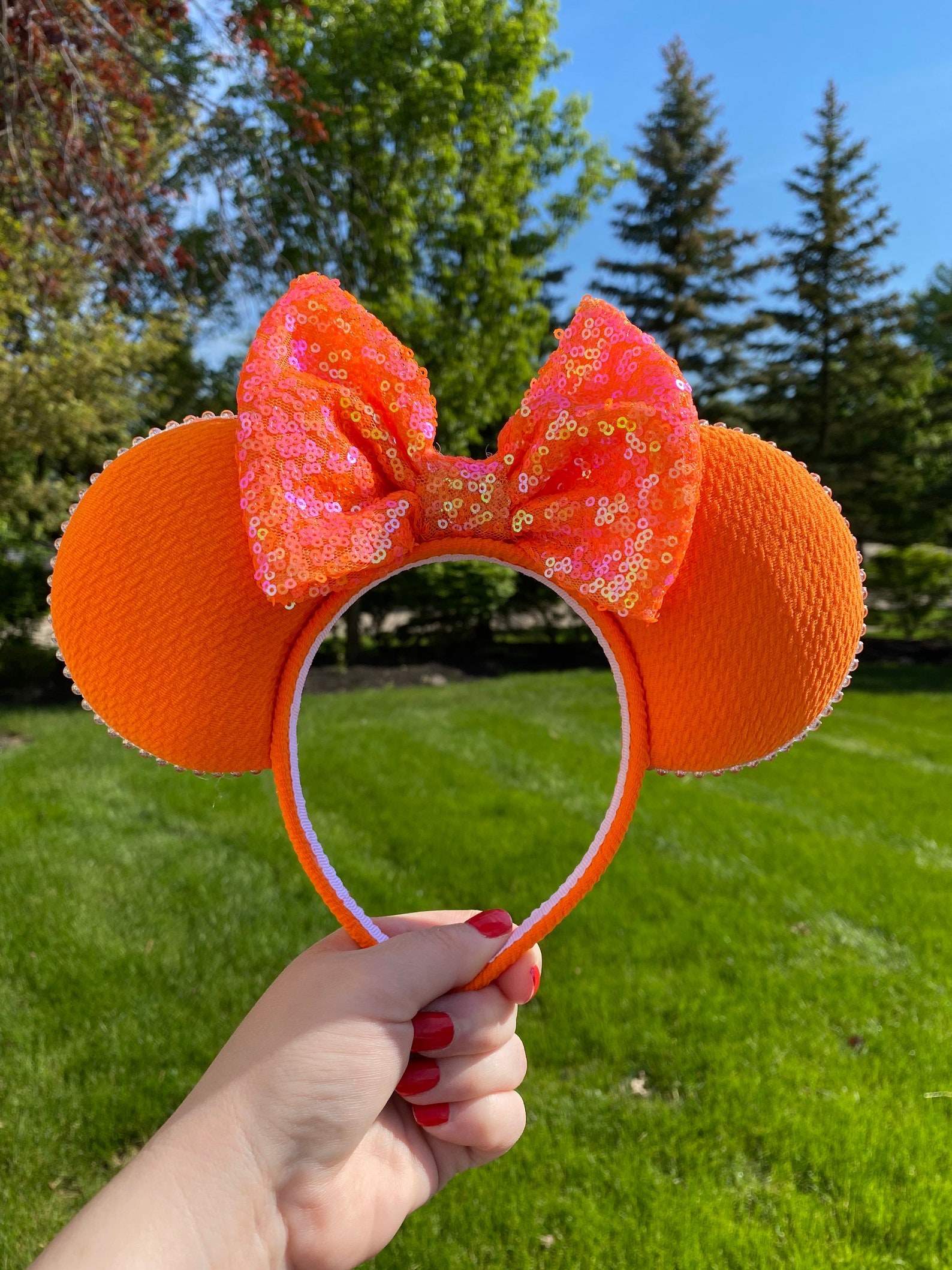 Bright Orange Minnie Mouse Ears Summer Minnie Ears Sequins - Etsy Italia