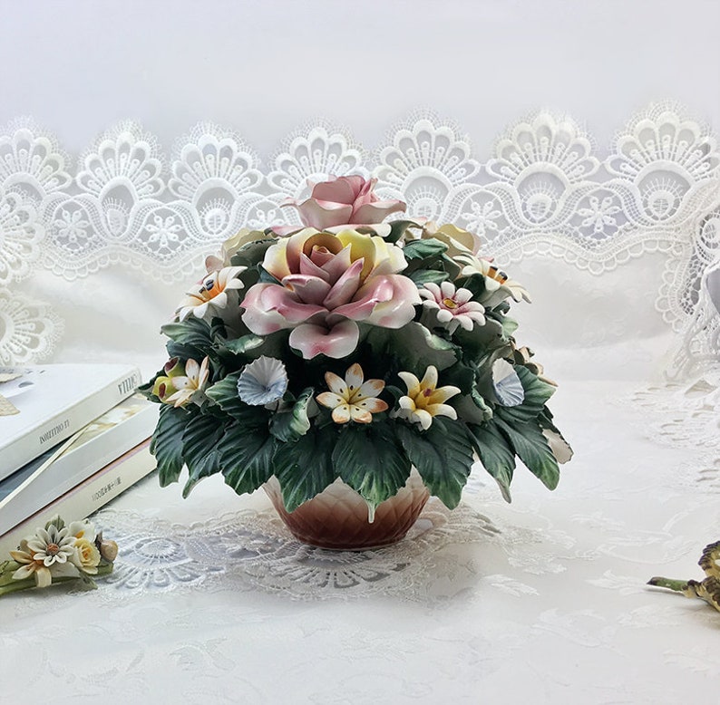 Handmade Beautiful Porcelain Flowers Basket Capodimonte Style Flower ...