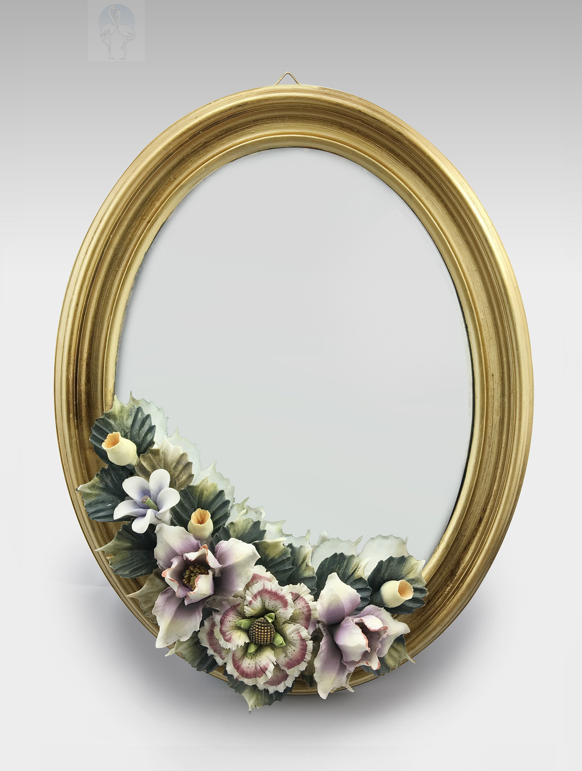 Golden Framed Mirror With Handmade Capodimonte Style Flowers, Flower ...