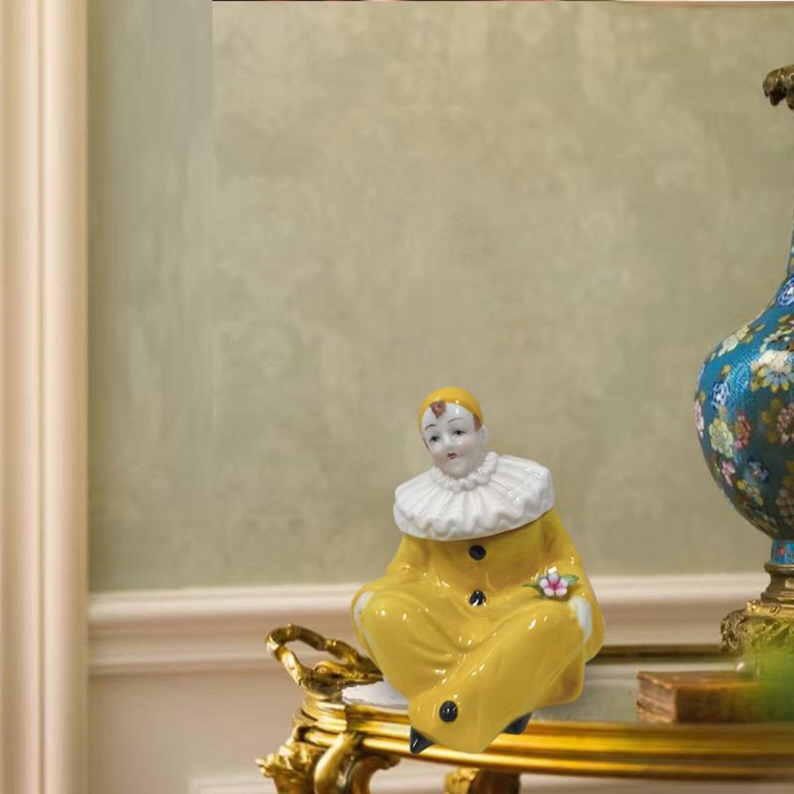 Antique Porcelain Figurine, Jewelry Box, Seated Yellow Clown - Etsy