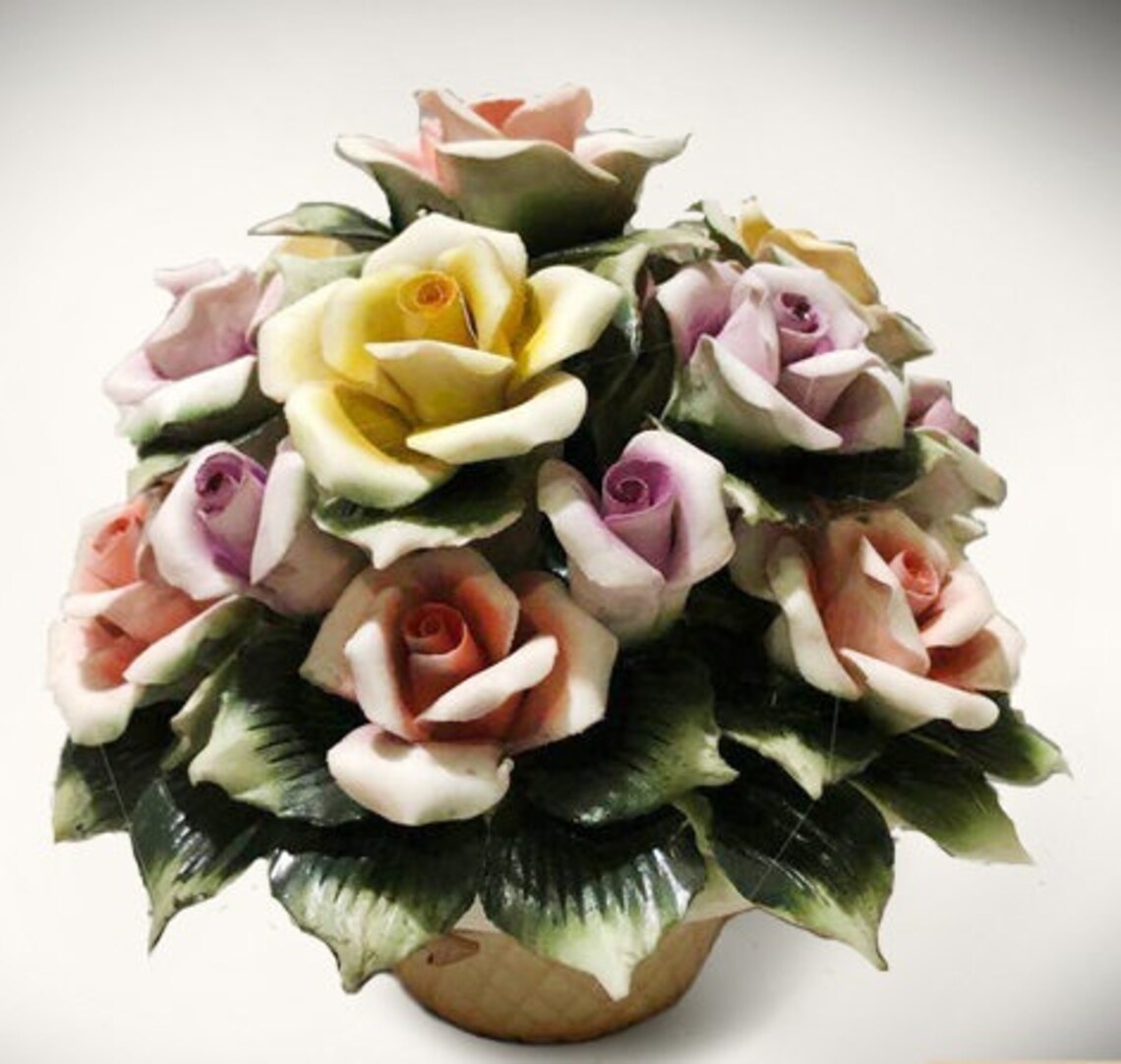 Handmade Beautiful Porcelain Flowers Basket Capodimonte Style Flower ...