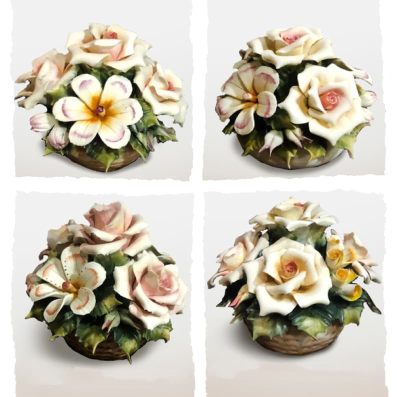Handmade Beautiful Porcelain Flowers Basket Capodimonte Style Flower ...