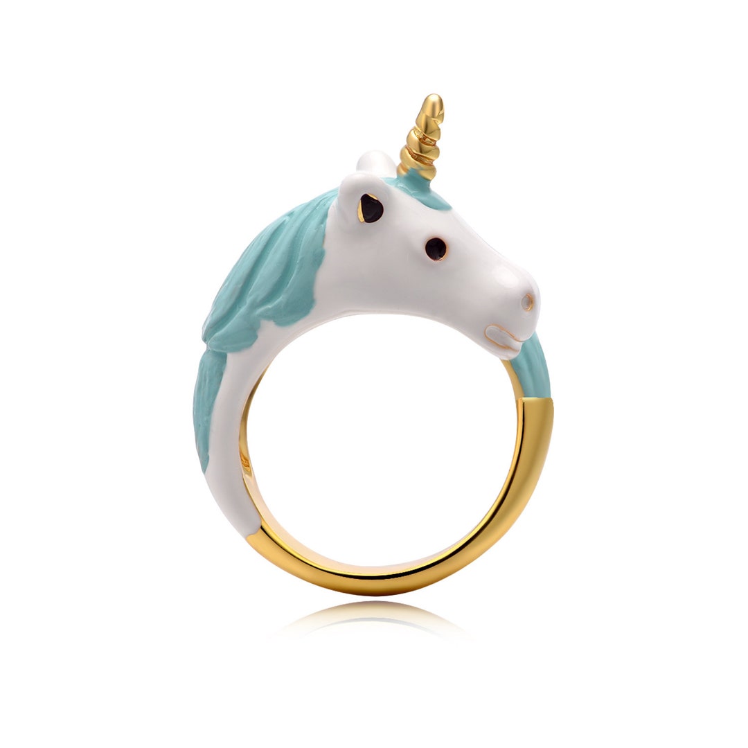 18K Gold Plated Unicorn Ring: Hand Painted Enamel, Adjustable Size - Etsy