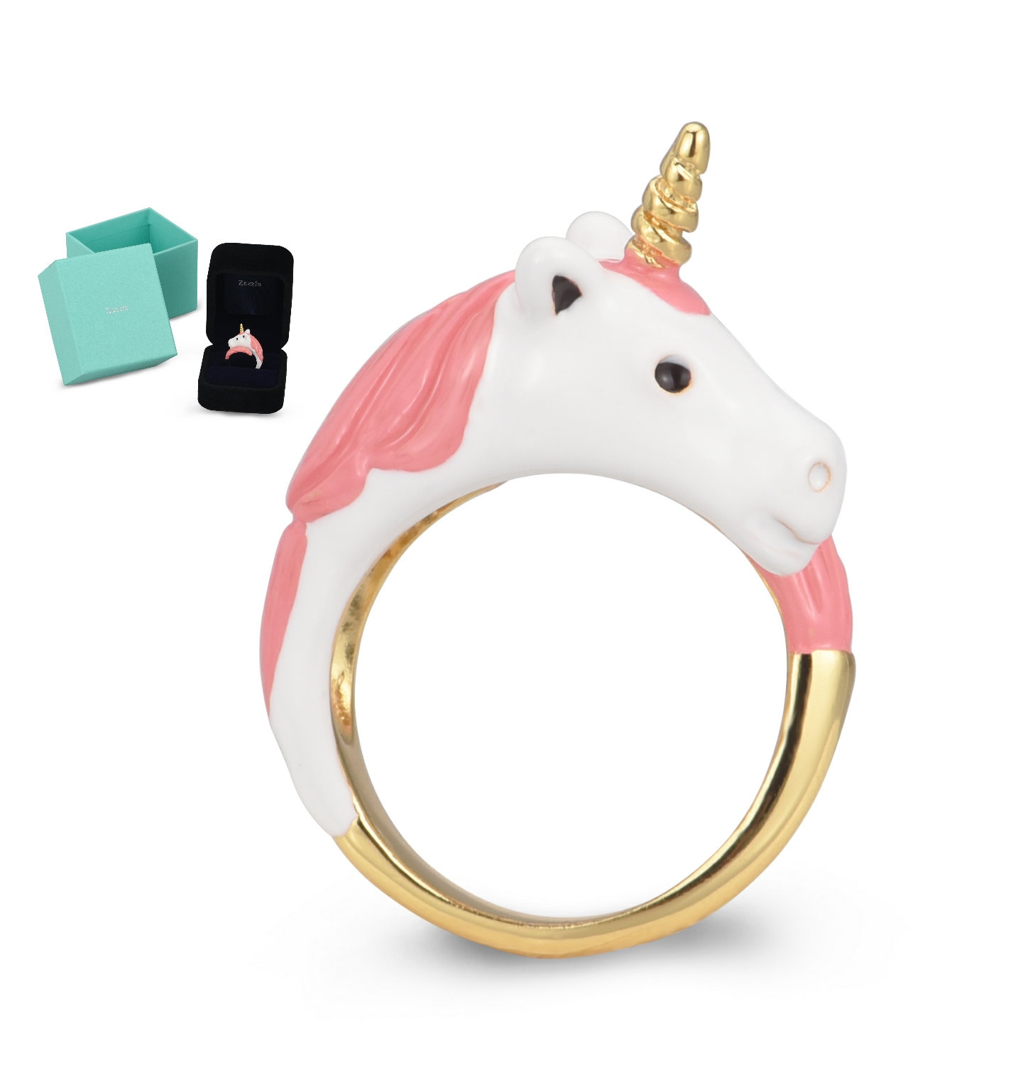 Pink Exquisite Unicorn Ring 18K Gold Plated Hand Painted Gift | Etsy