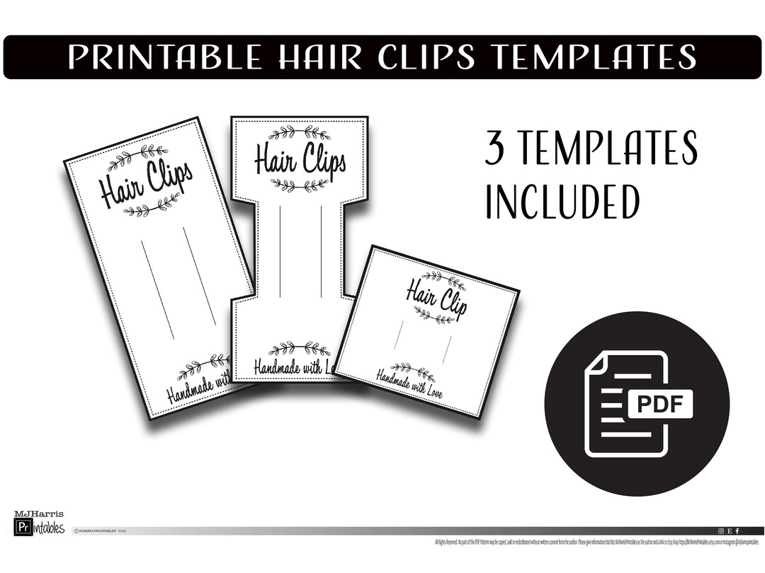 PRINTABLE Hair Clips Display Cards / Template / Tag / Label / PDF Print ...