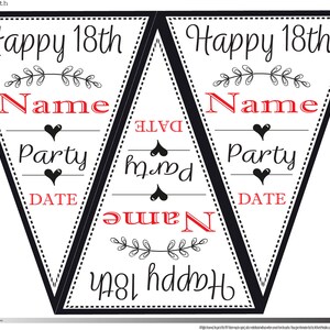 Printable Personalised Happy 18th Birthday Bunting Flag Banner Party ...