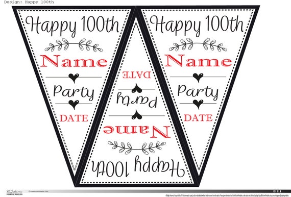 Printable Personalised Happy 100th Birthday Bunting Flag - Etsy