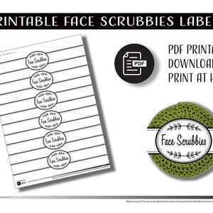 PRINTABLE Face Scrubbies Label Print at Home Facial Rounds Tag Template ...