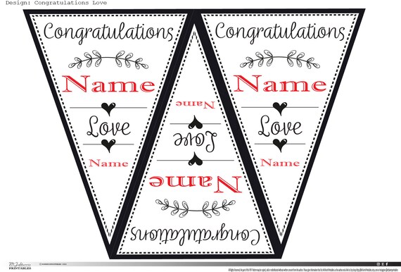 Printable Personalised Congratulations Bunting Flag Banner - Etsy
