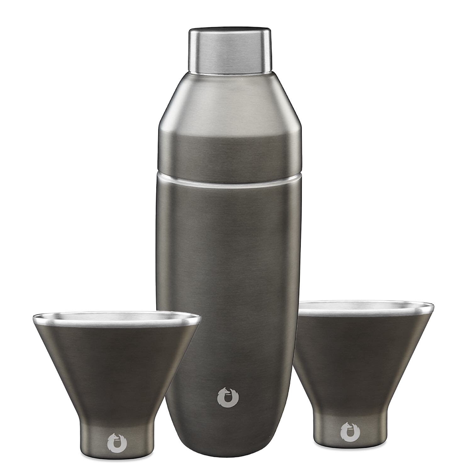 Insulated Stainless Steel Cocktail Shaker and Martini Glass Barware Set ...
