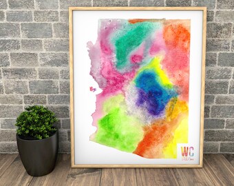 Arizona Map Print. Watercolor Paint Splatter. Cheyenne AZ - Etsy