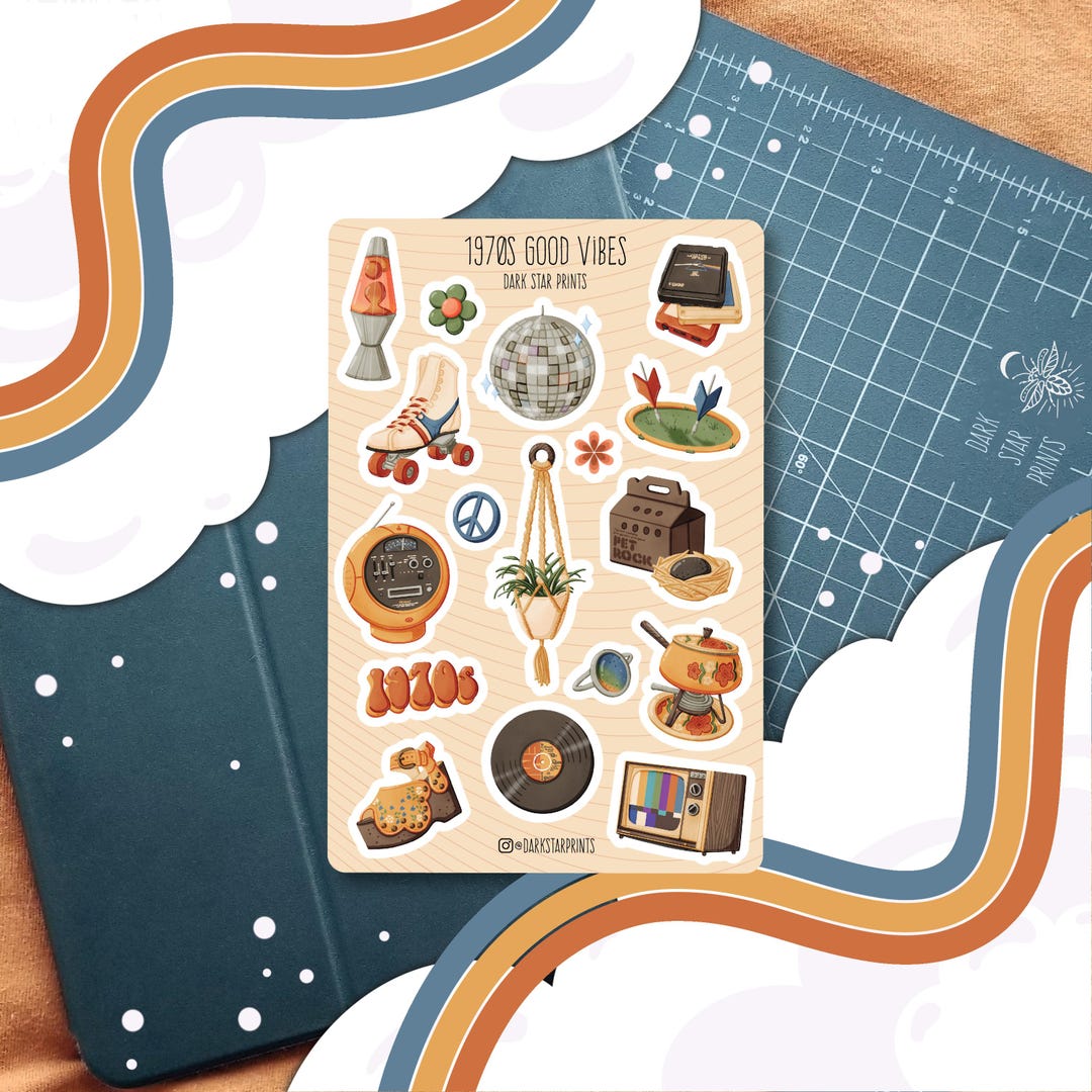 1970s Good Vibes Sticker Sheet - for Planners, Journals, and Notebooks ...