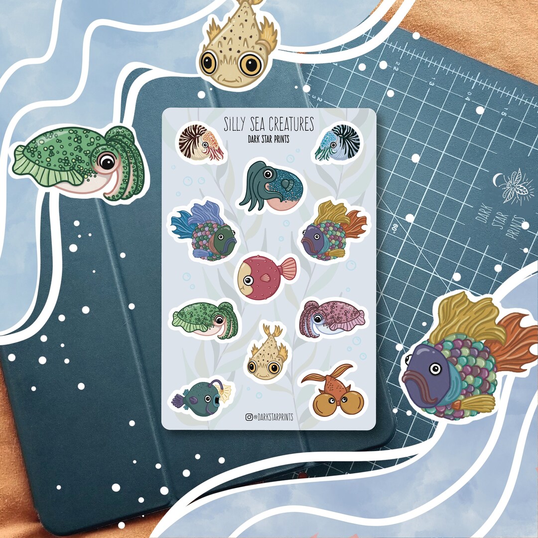 Silly Sea Creatures Sticker Sheet - for Planners, Journals, and ...