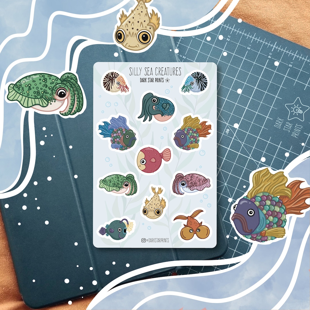 Silly Sea Creatures Sticker Sheet for Planners, Journals, and Notebooks ...