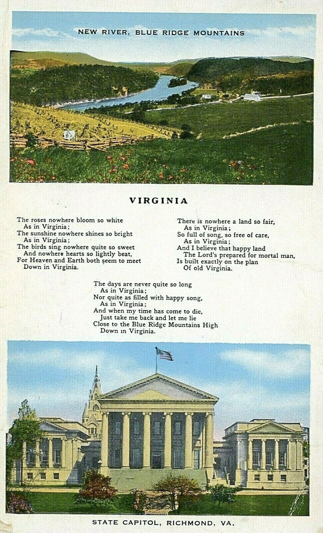Postcard Two Pics of Virginia & Virginia Song. P1 - Etsy