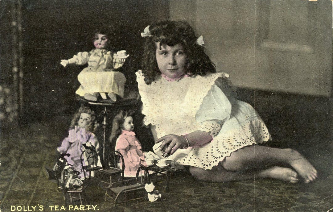 Postcard Early Hand Tinted View of Dolly Tea Party With Dolls. Y3 - Etsy