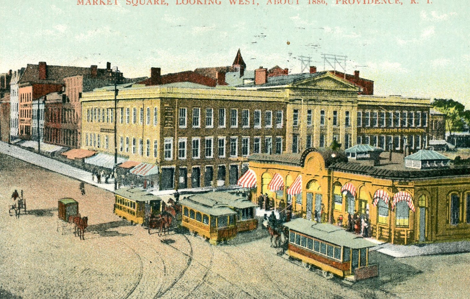 Postcard Early View of Market Square and Trolleys, Providence, RI. Z2 ...