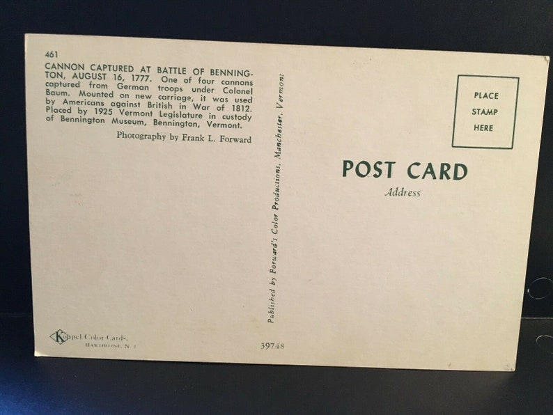 Postcard Cannon Captured at Battle of Bennington, Bennington, VT Z9 - Etsy
