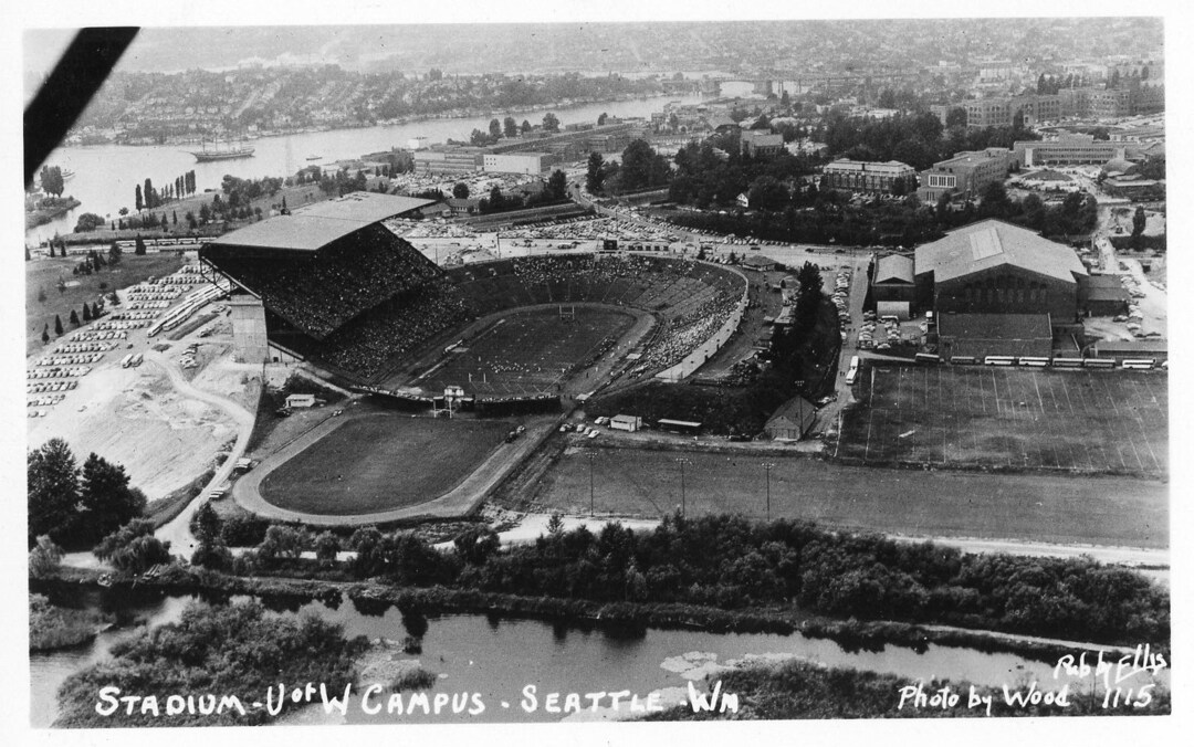 Postcard RPPC Aerial View of University of Washington Stadium, Seattle ...