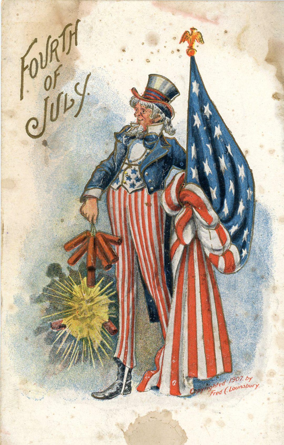 Postcard Early Patriotic Uncle Sam 4th of July, Artist Signed Fred ...