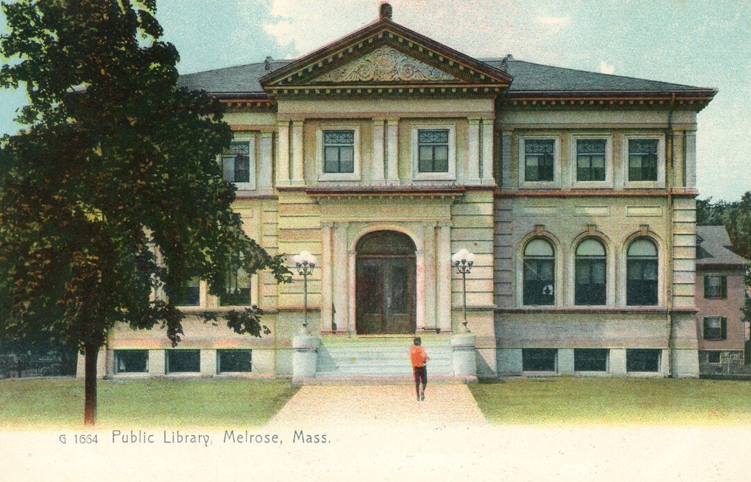 Postcard Antique View of Public Library in Melrose, MA. Y4 - Etsy