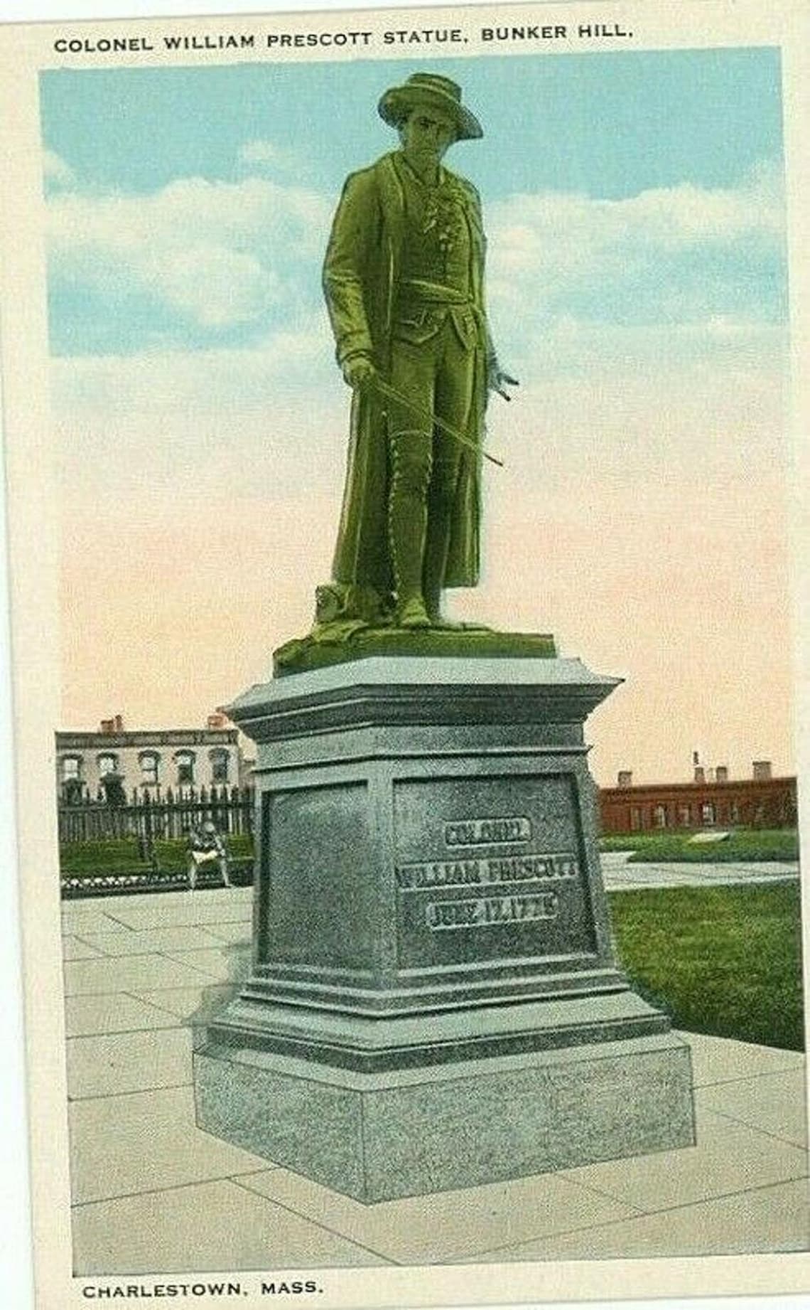 Postcard Colonel William Prescott Statue, Bunker Hill in Boston, MA. R7 ...