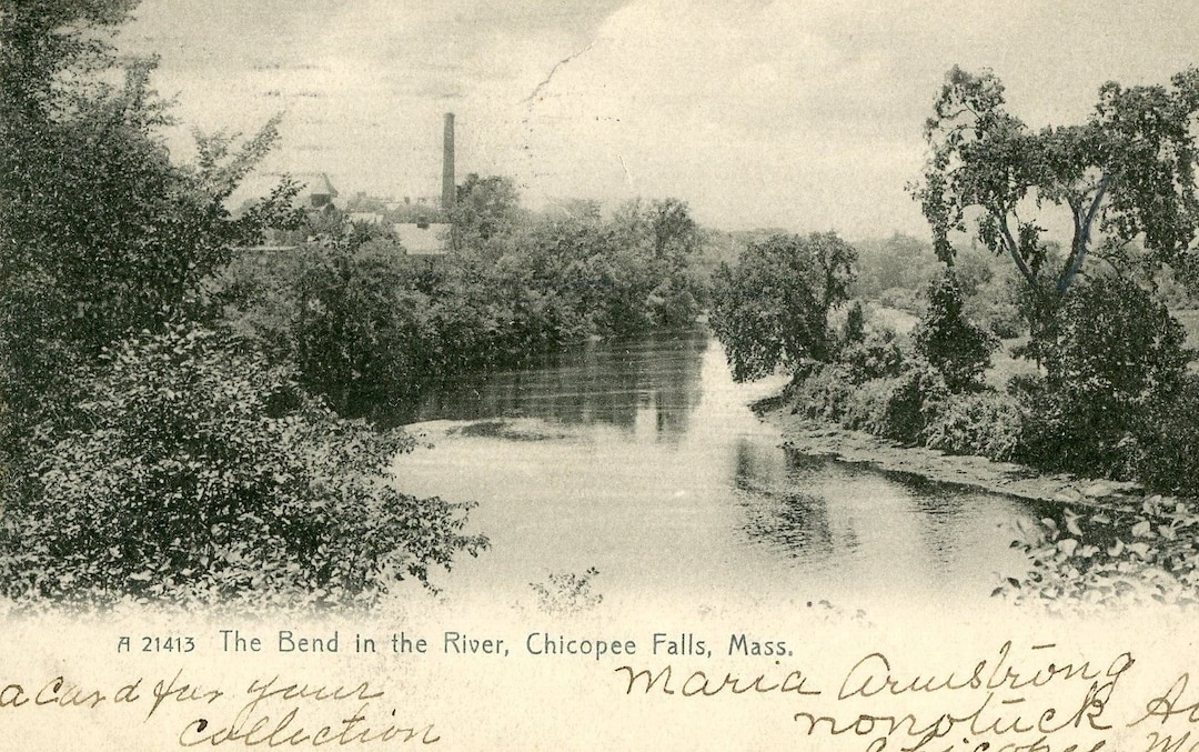 Postcard Antique View of Bend in River, Chicopee Falls, MA. L7 - Etsy