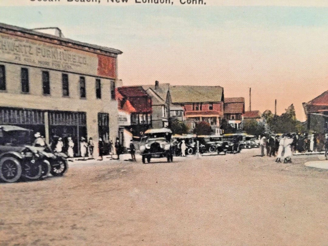 Postcard Hand Colored Street View , Ocean Beach, CT. Y6 - Etsy