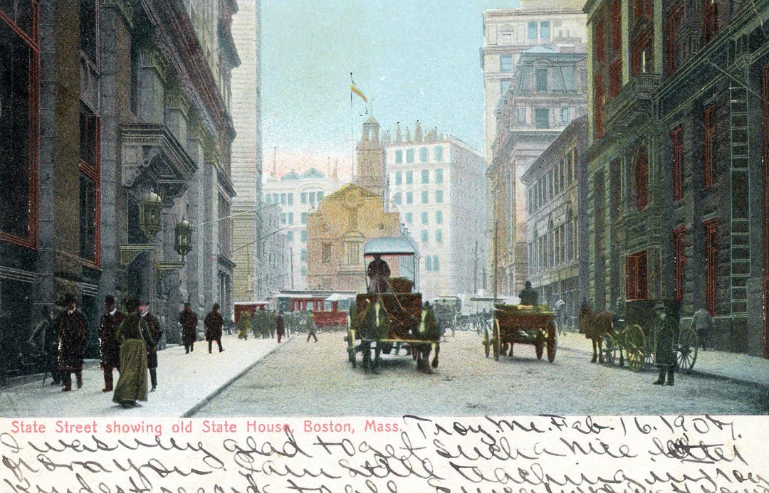 Postcard Antique View of State Street Showing Old State House, Boston ...